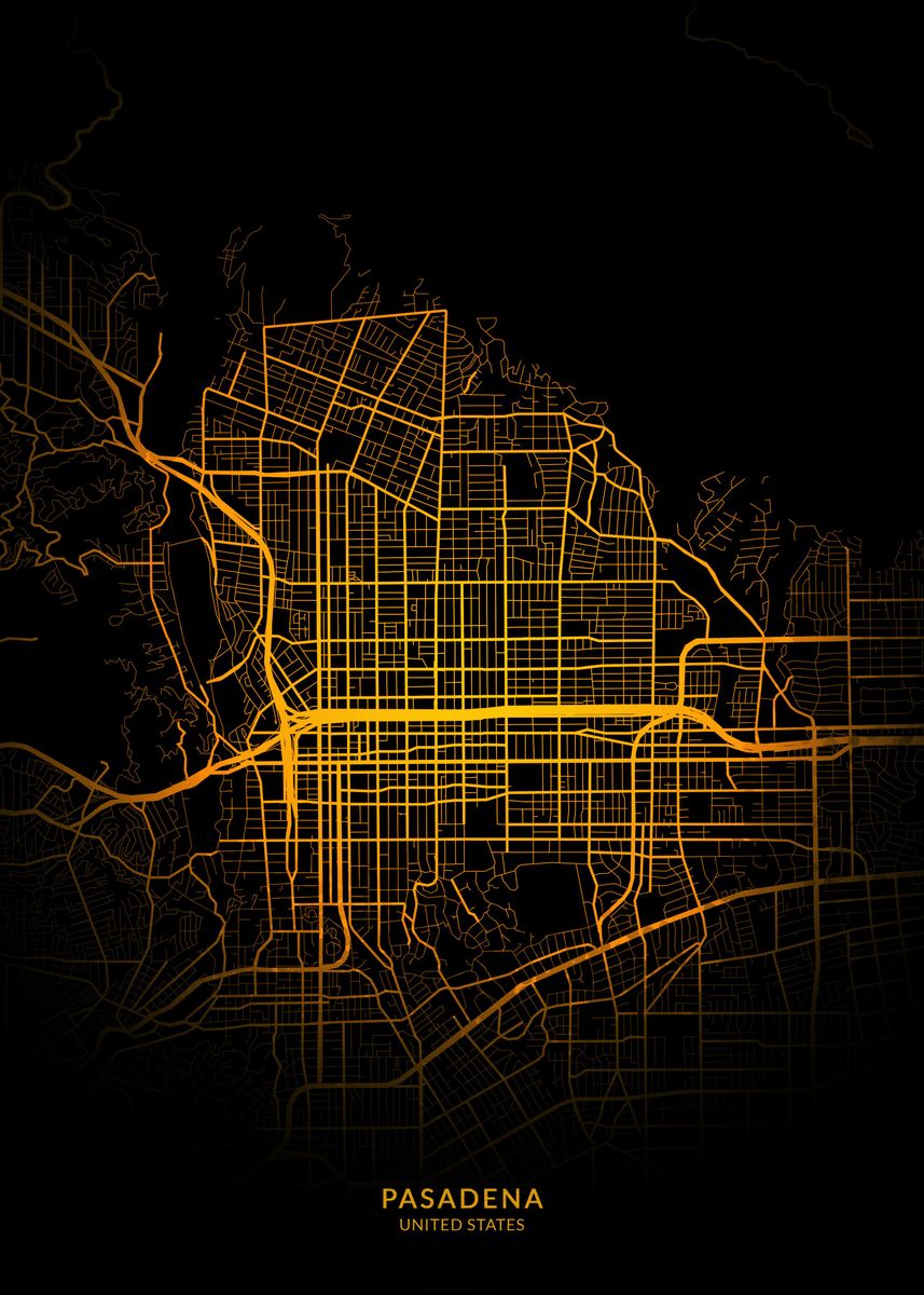 'Pasadena City Map Gold' Poster, picture, metal print, paint by Trulaf ...