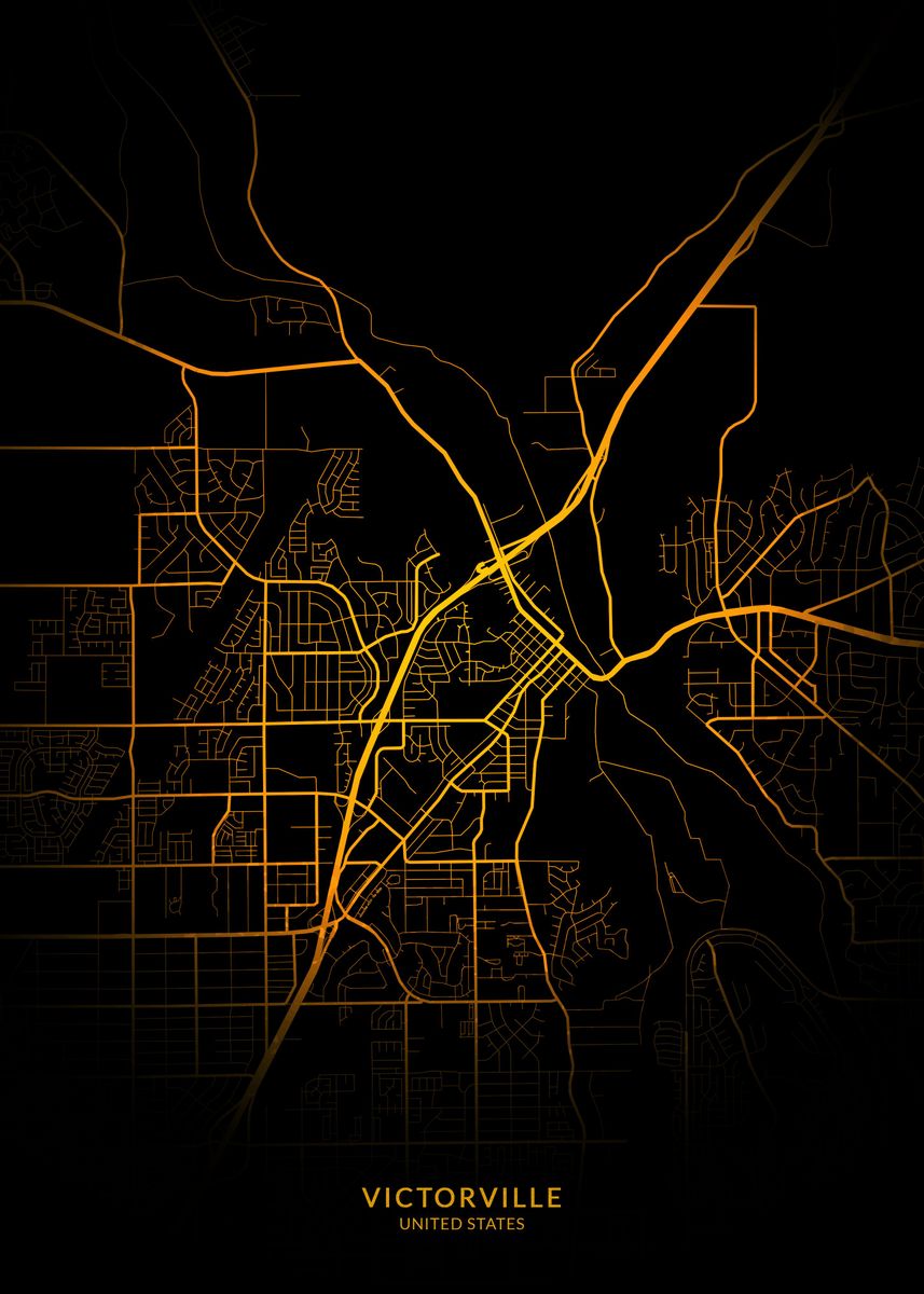 'Victorville City Map Gold' Poster, picture, metal print, paint by ...
