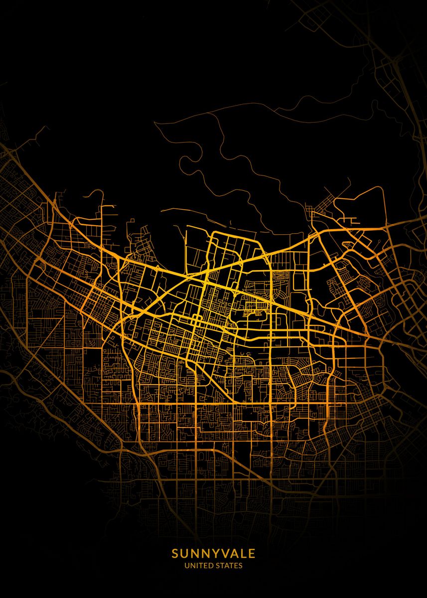 'Sunnyvale City Map Gold' Poster, picture, metal print, paint by Trulaf ...