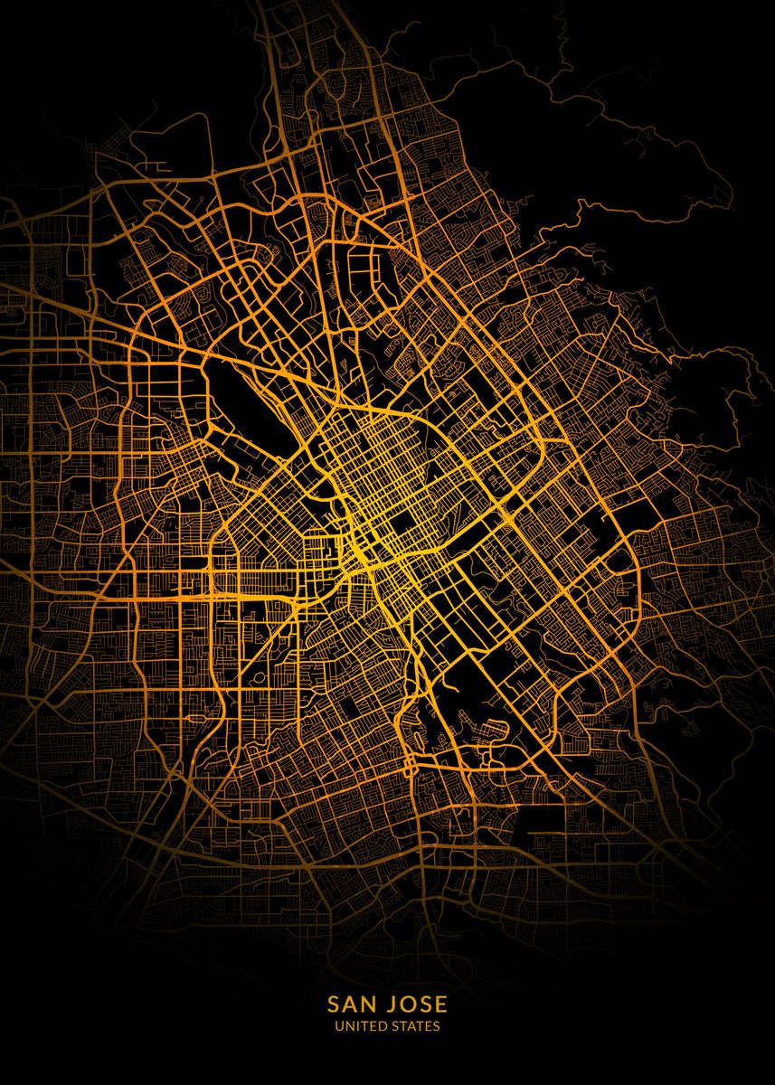 'San Jose City Map Gold' Poster, picture, metal print, paint by Trulaf Design | Displate