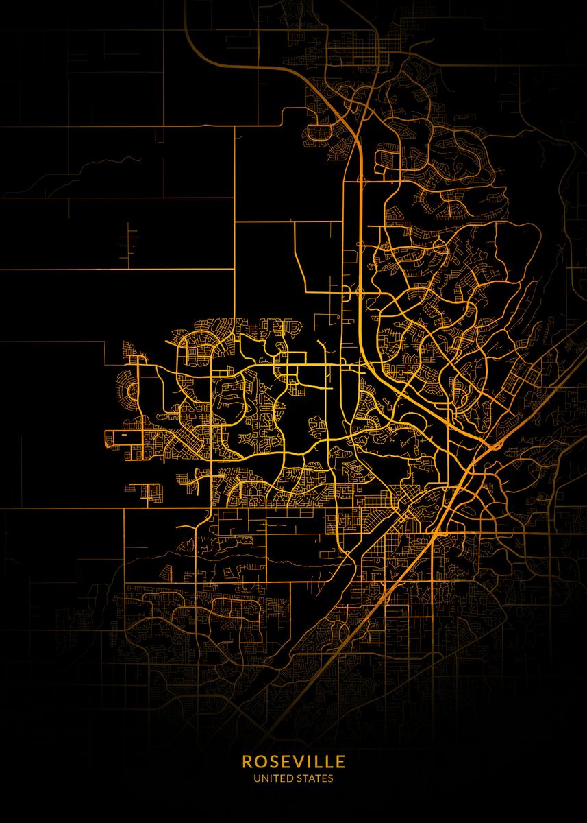 'Roseville City Map Gold' Poster, picture, metal print, paint by Trulaf ...