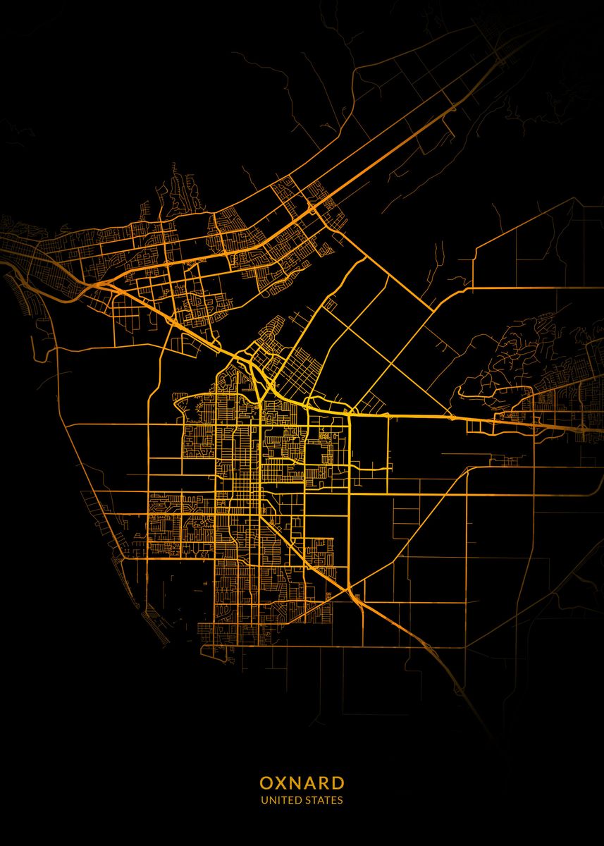 'Oxnard City Map Gold' Poster, picture, metal print, paint by Trulaf ...