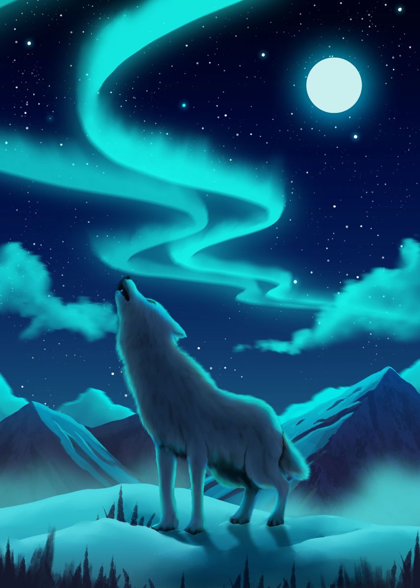 'Aurora Wolf' Poster, picture, metal print, paint by Leanne Moulton ...