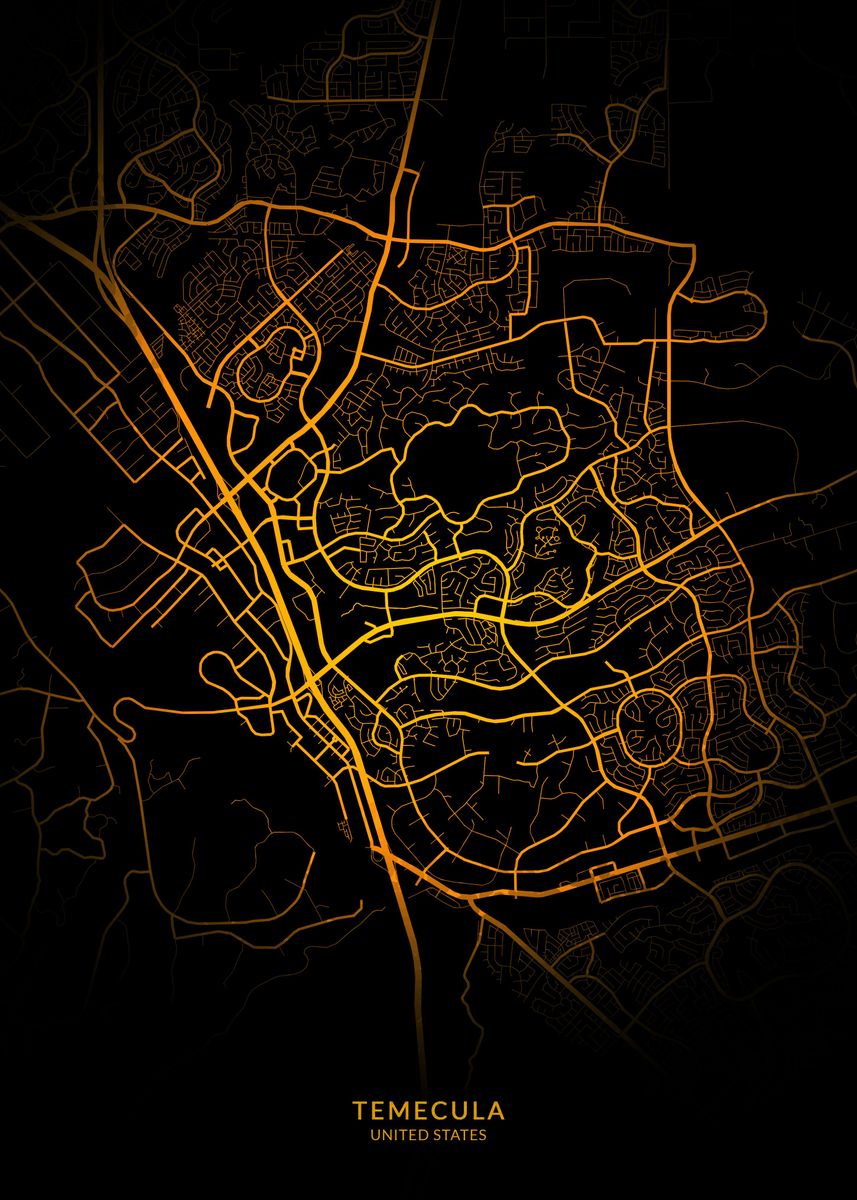 'Temecula City Map Gold' Poster, picture, metal print, paint by Trulaf ...