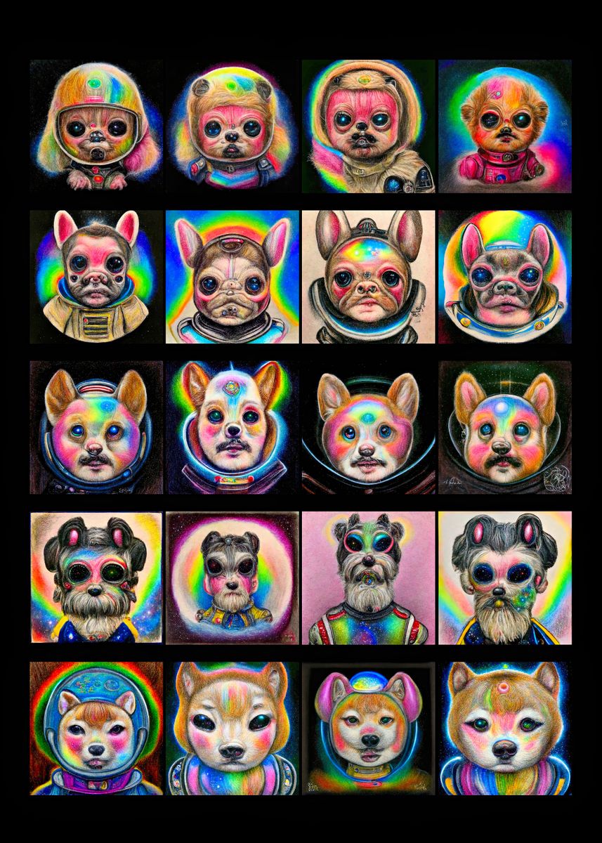 'Cute Dog Space Astronauts' Poster, picture, metal print, paint by ...