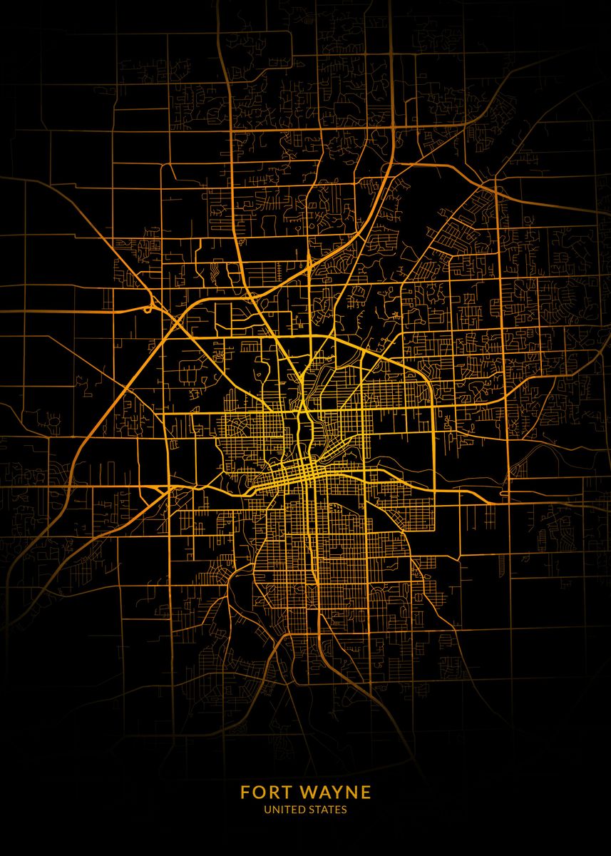 'Fort Wayne City Map Gold' Poster by Trulaf Design | Displate