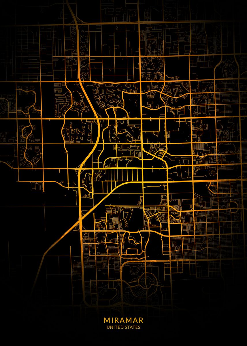 'Miramar City Map Gold' Poster, picture, metal print, paint by Trulaf ...