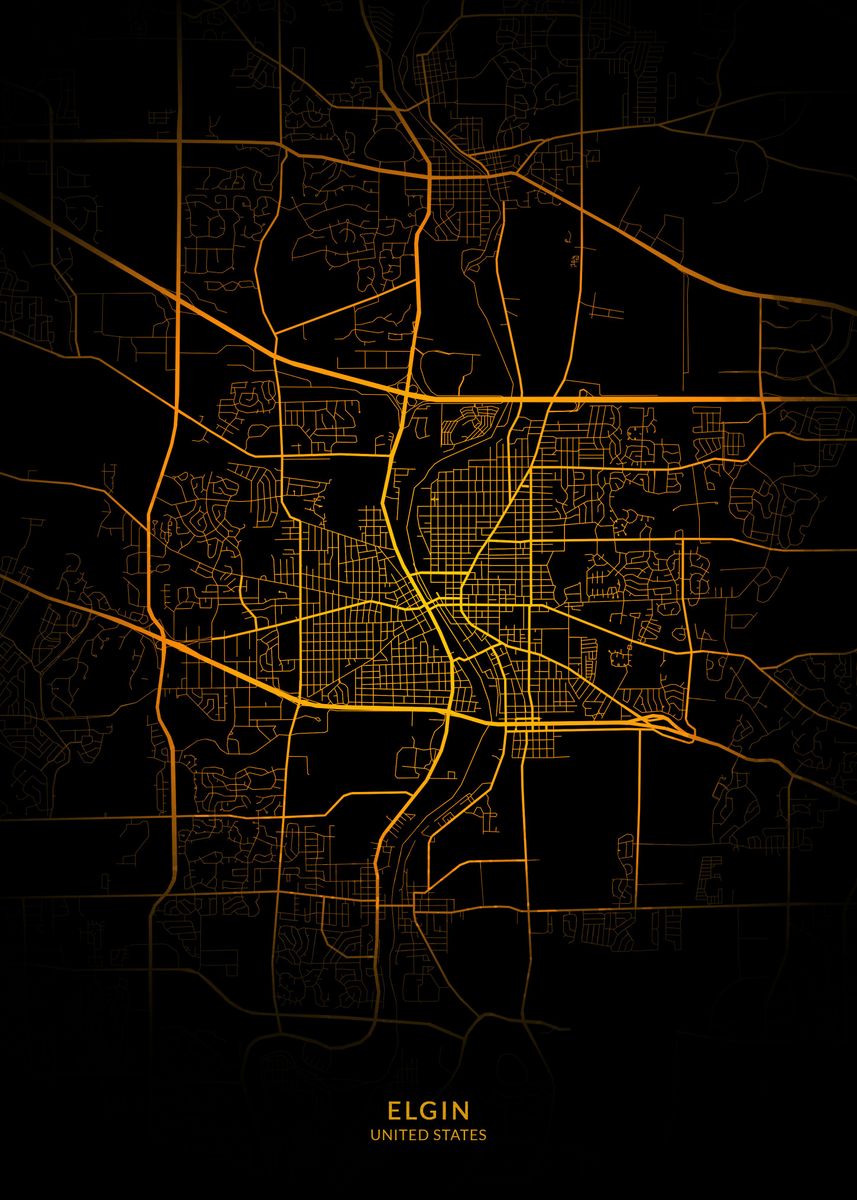 'Elgin City Map Gold' Poster, picture, metal print, paint by Trulaf ...