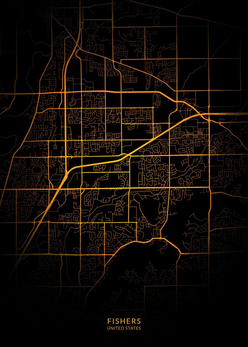 'Fishers City Map Gold' Poster, picture, metal print, paint by Trulaf ...