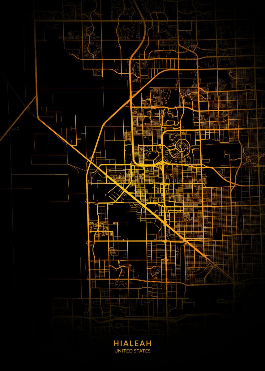 'Hialeah City Map Gold' Poster, picture, metal print, paint by Trulaf Design | Displate