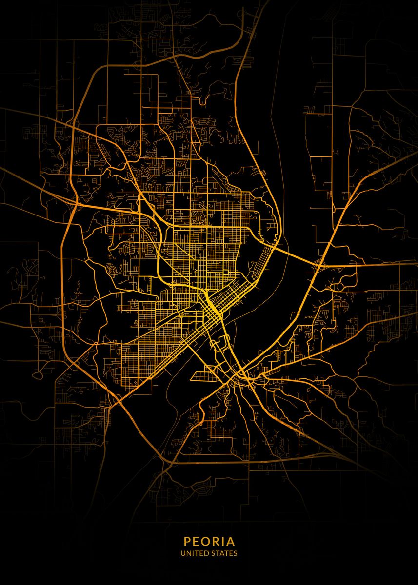 'Peoria City Map Gold' Poster, picture, metal print, paint by Trulaf ...
