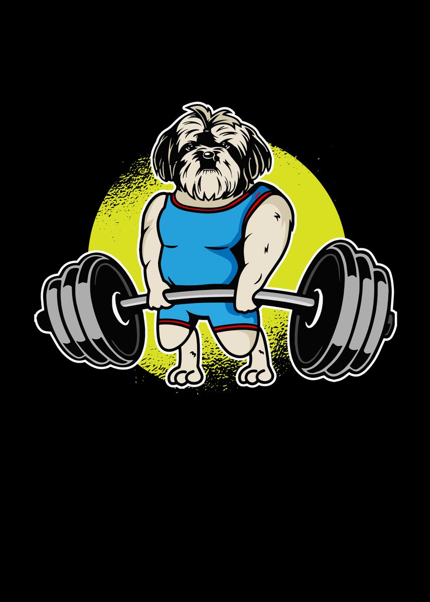 'Shih Tzu Weightlifting I' Poster, picture, metal print, paint by ...