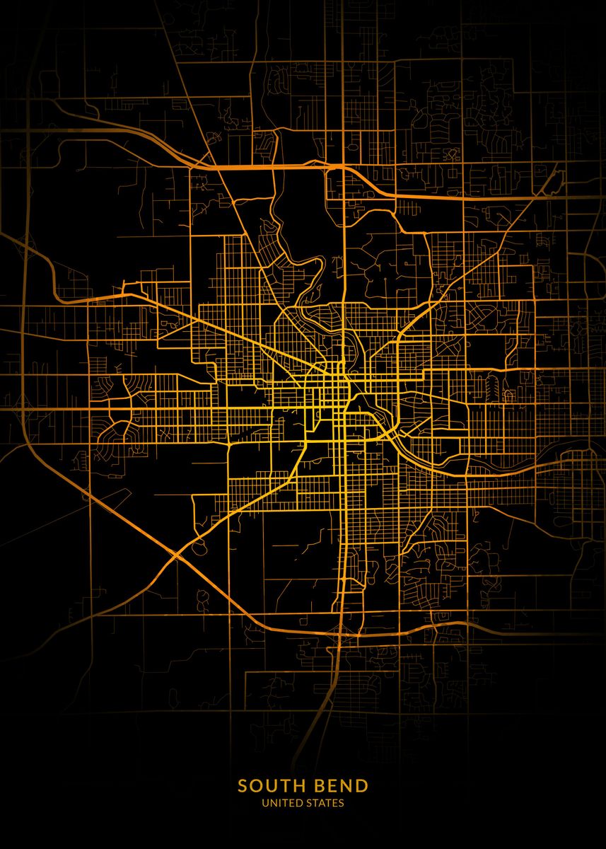 'South Bend City Map Gold' Poster by Trulaf Design | Displate