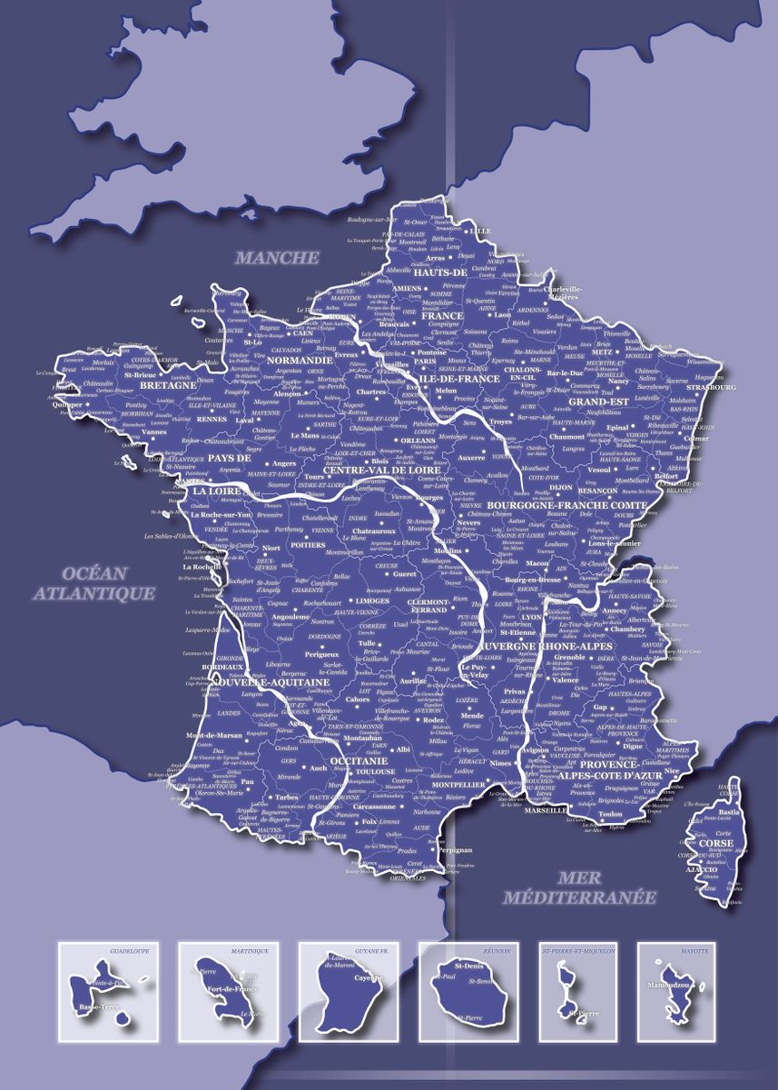 'Map of France : Purple' Poster, picture, metal print, paint by Ghost ...