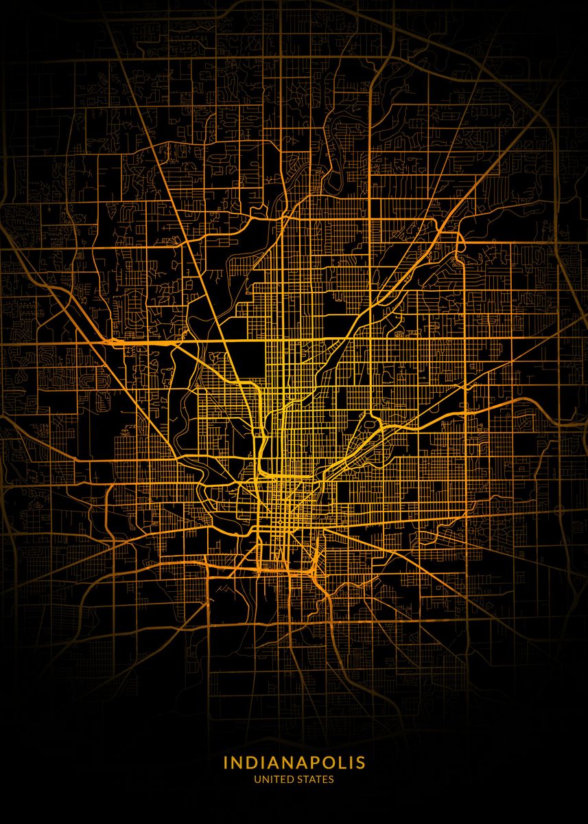 'Indianapolis City Map Gold' Poster, picture, metal print, paint by Trulaf Design | Displate