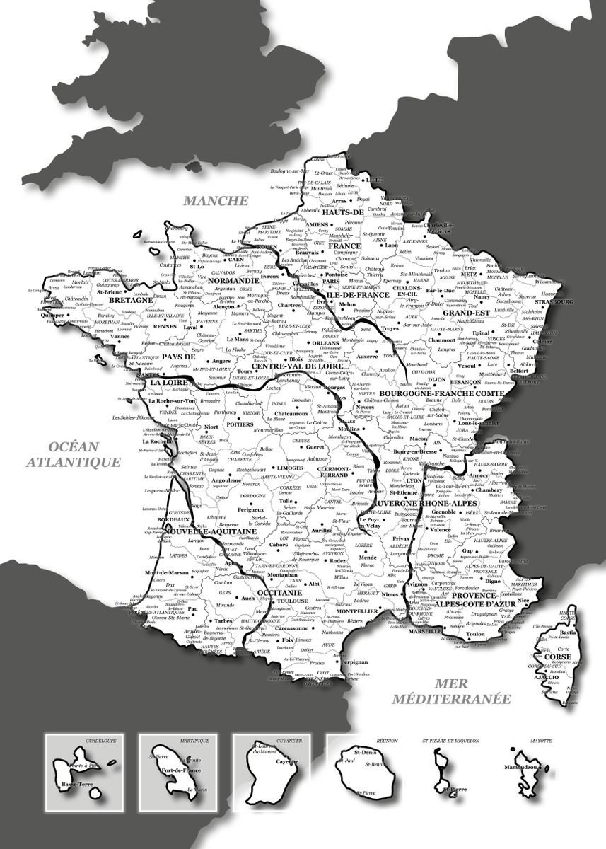 'Map of France : White' Poster, picture, metal print, paint by Ghost ...