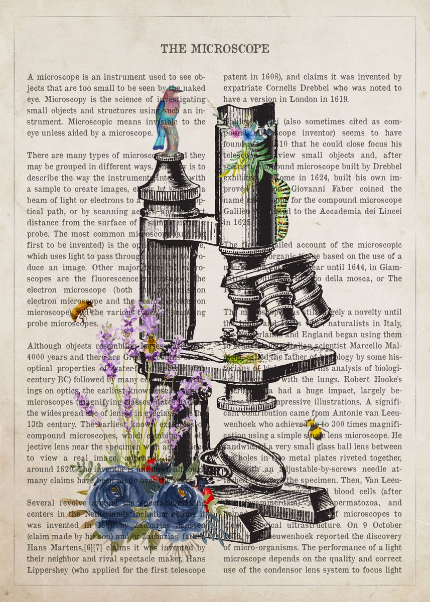 'Microscope With Flowers' Poster, picture, metal print, paint by Aged ...