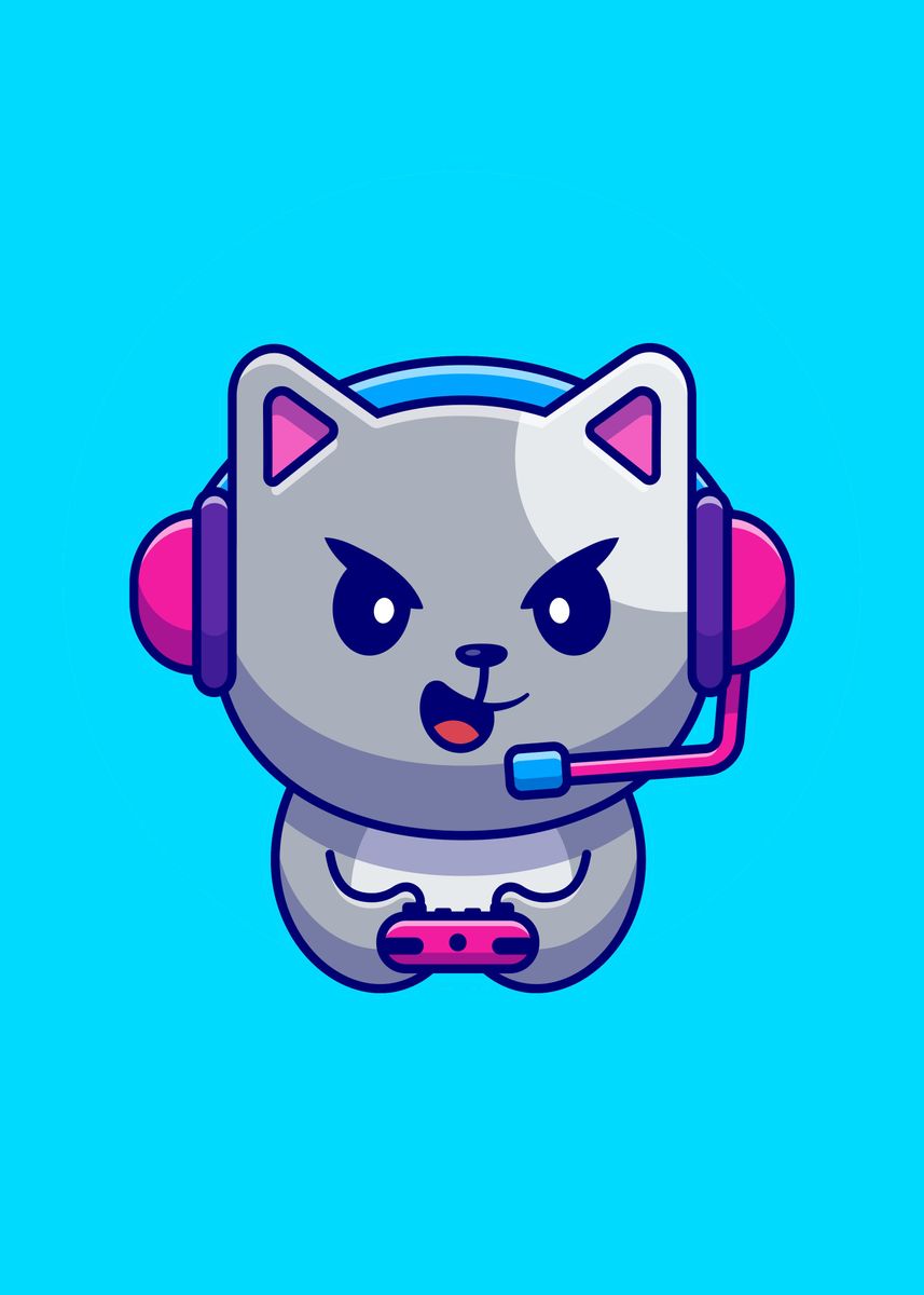 'Cute cat gaming' Poster, picture, metal print, paint by Le Duc Hiep ...