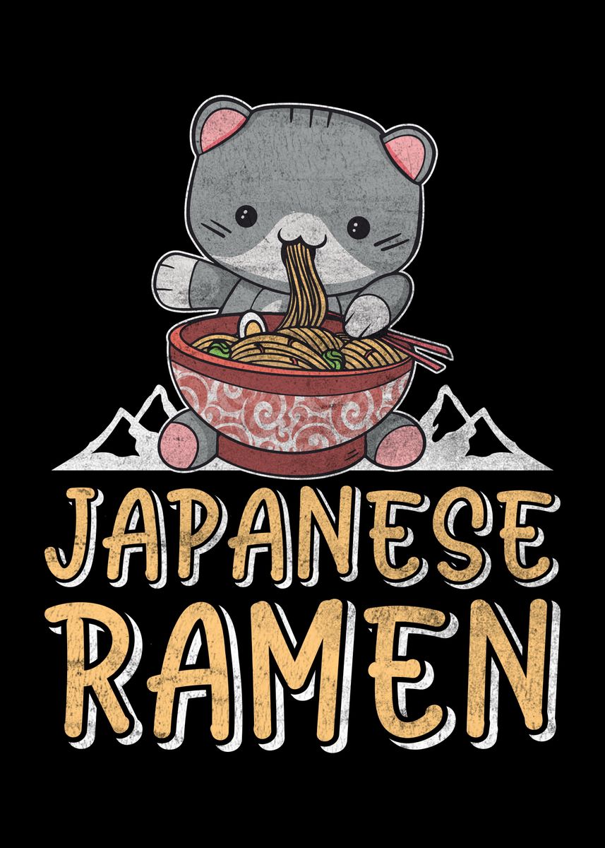 'Japanese Ramen Cat' Poster by Lukes Pixel Studio | Displate