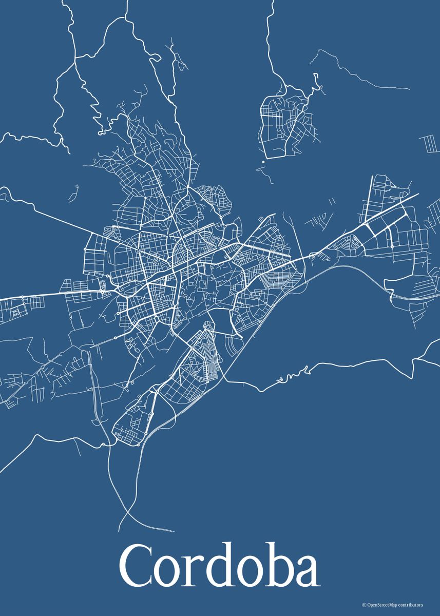 'Cordoba Spain Blue Map' Poster by Mappingz | Displate
