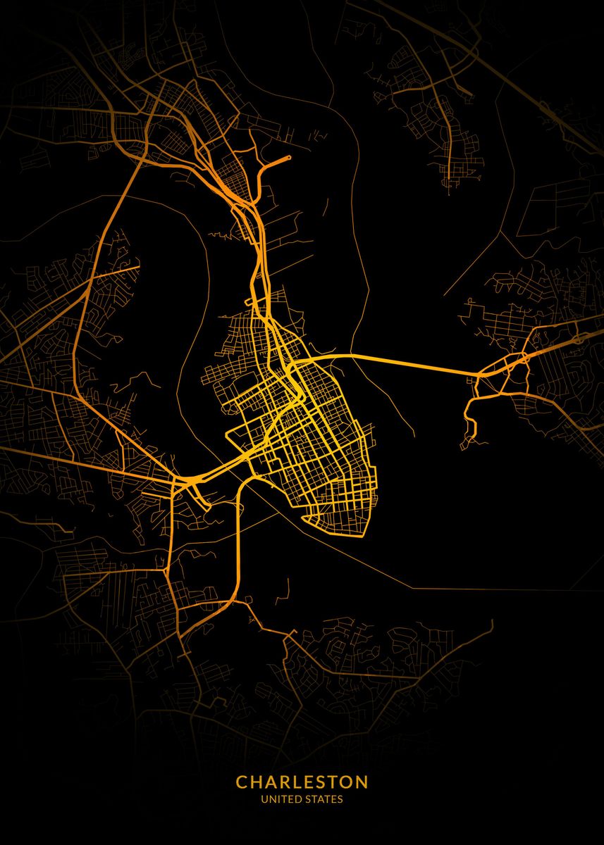 'Charleston City Map Gold' Poster, picture, metal print, paint by ...