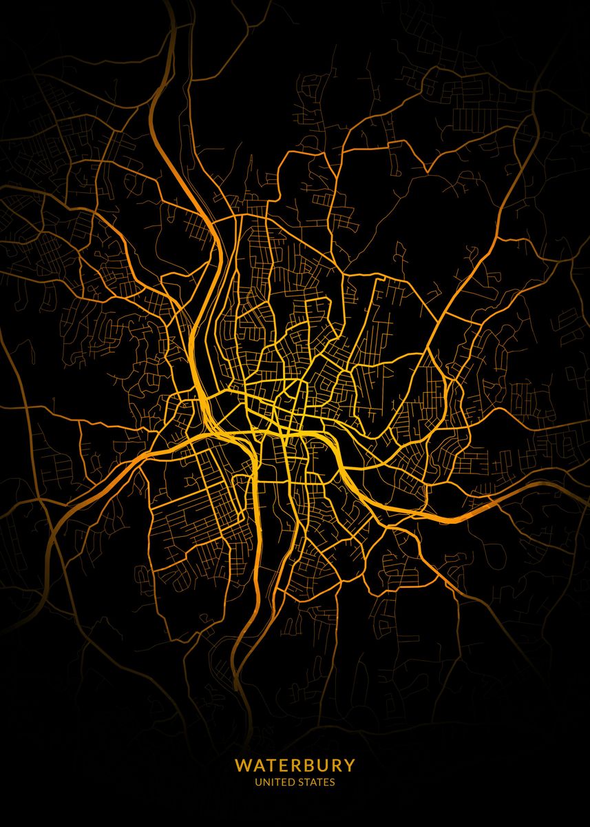 'Waterbury City Map Gold' Poster by Trulaf Design | Displate