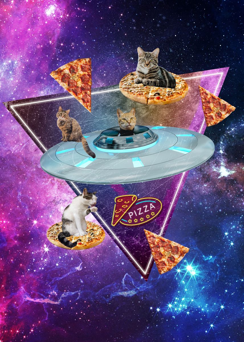 'Pizza Cats in Space' Poster, picture, metal print, paint by Max Ronn ...