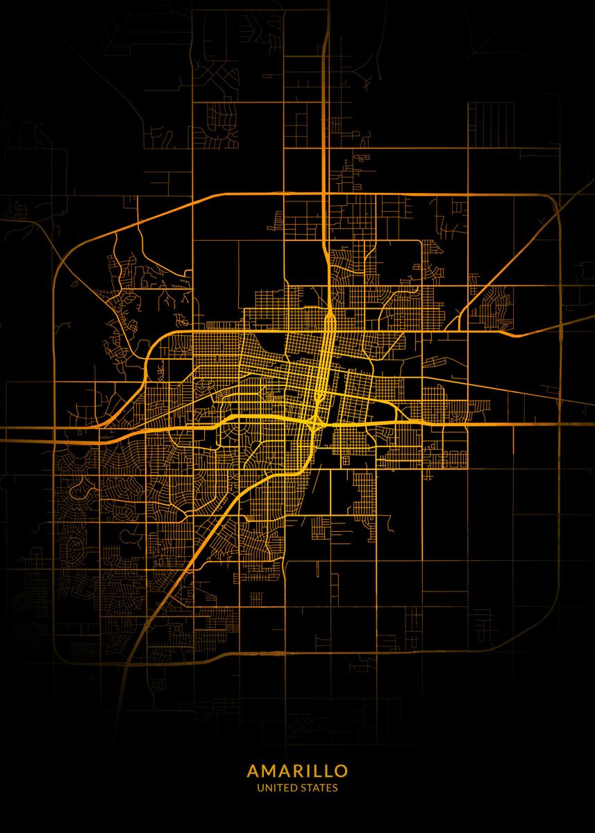 'Amarillo City Map Gold' Poster, picture, metal print, paint by Trulaf ...