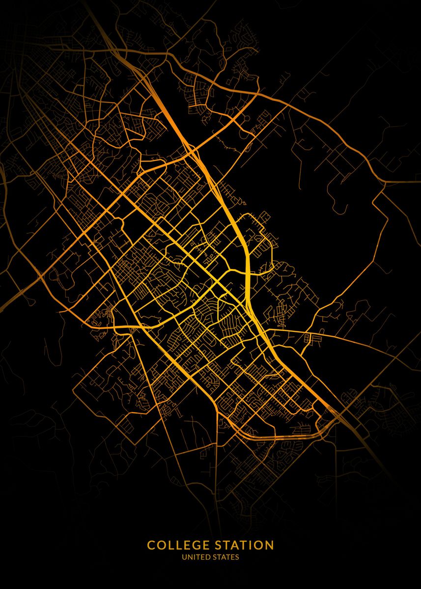 'College Station City Map' Poster, picture, metal print, paint by Trulaf Design | Displate