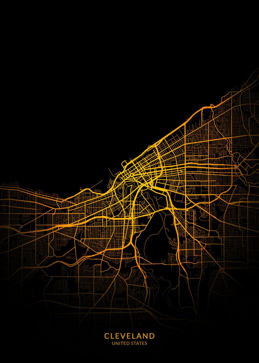 'Cleveland City Map Gold' Poster, picture, metal print, paint by Trulaf ...