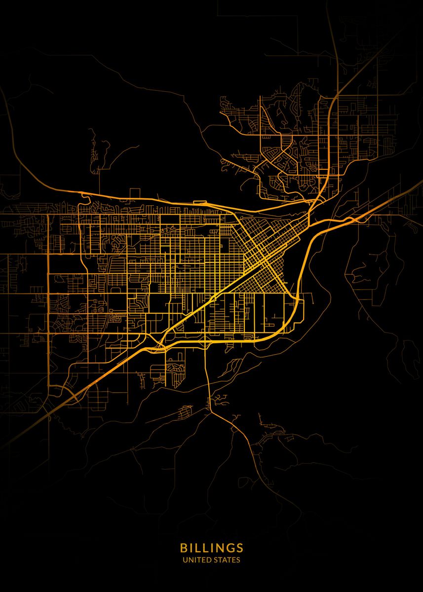 'Billings City Map Gold' Poster, picture, metal print, paint by Trulaf Design | Displate