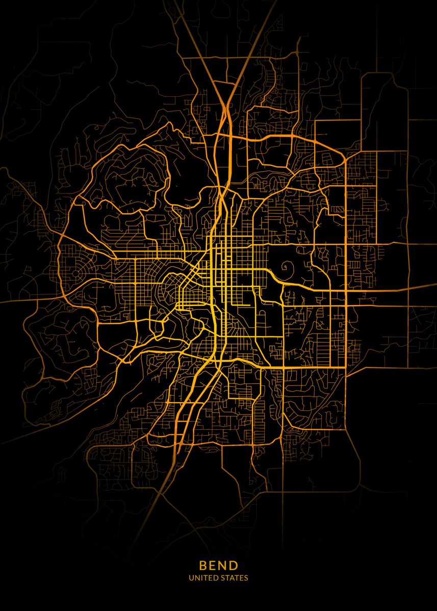 'Bend City Map Gold' Poster, picture, metal print, paint by Trulaf Design | Displate