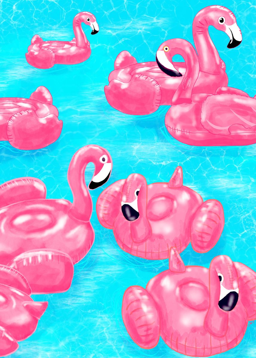 'Flamingo Pool' Poster by EDM Project | Displate
