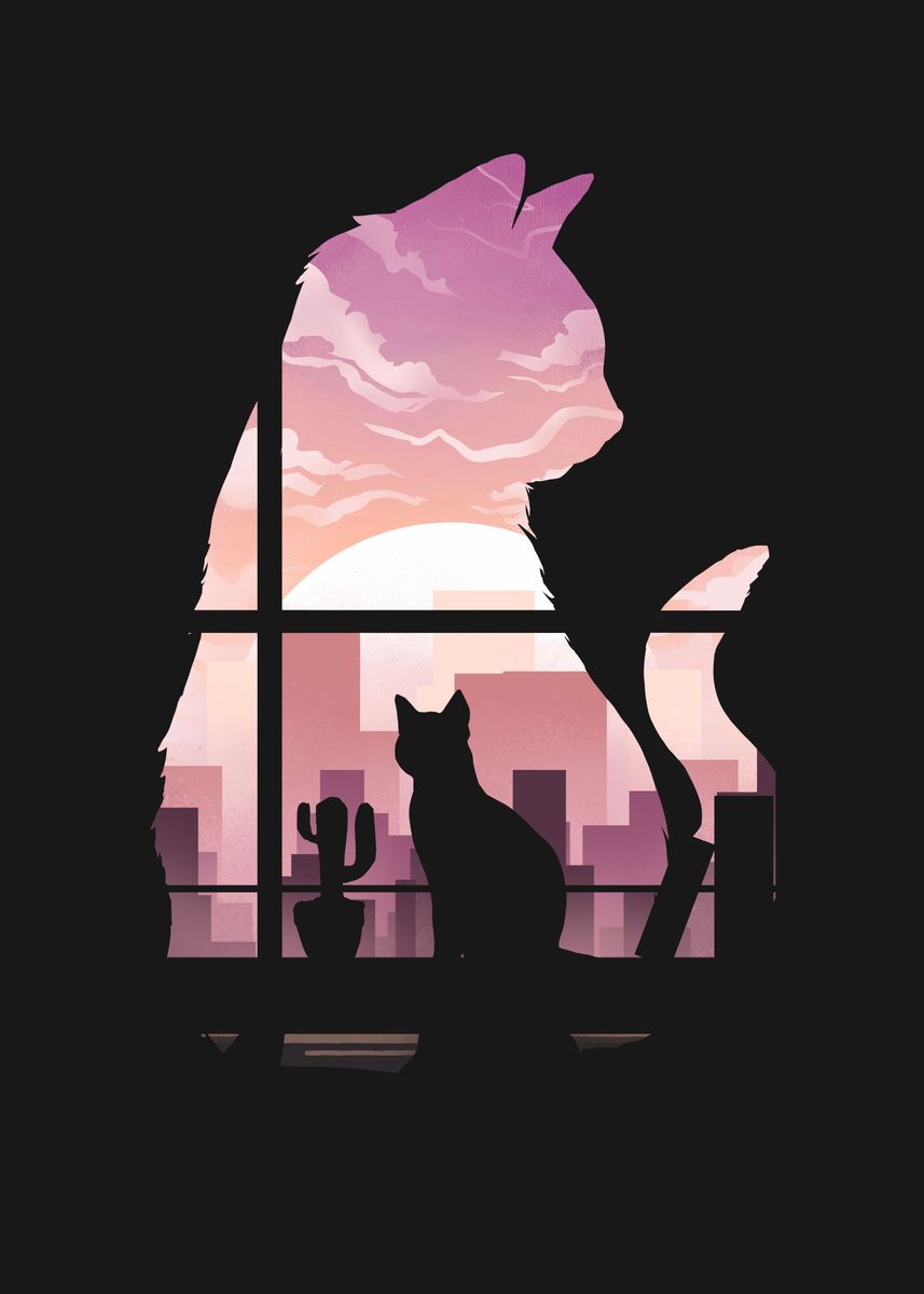 'Sunset Cat' Poster by Kenko | Displate
