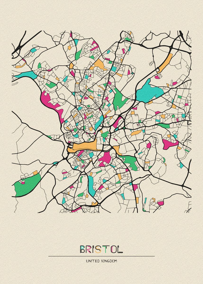 'Bristol Map' Poster, picture, metal print, paint by Deniz A. | Displate