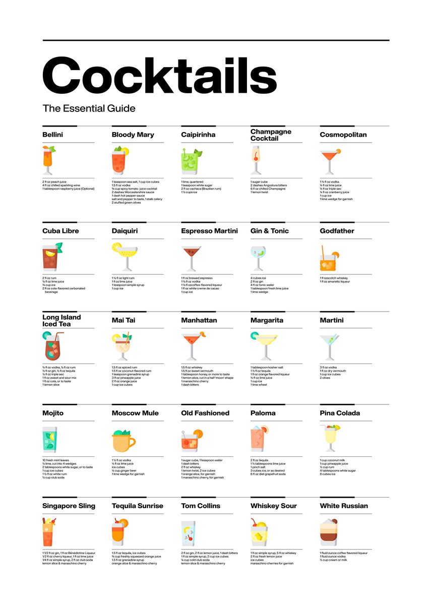 'cocktails white' Poster, picture, metal print, paint by Designersen ...