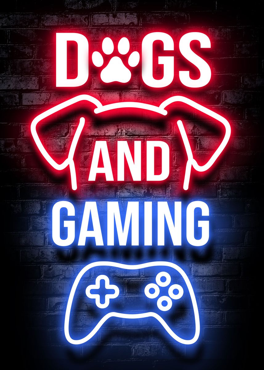 'Dogs and gaming ' Poster, picture, metal print, paint by Kitty Kit ...