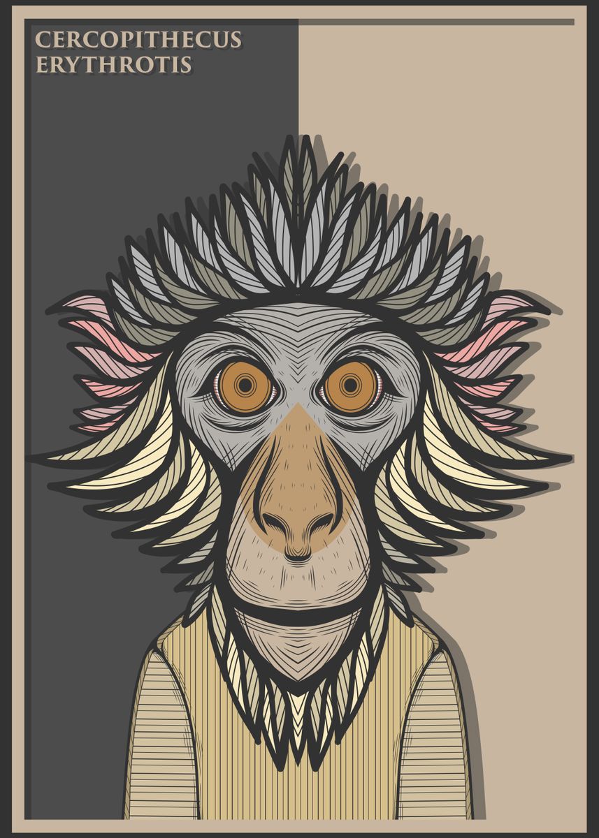 'Red Eared Guenon Monkey' Poster, picture, metal print, paint by Milhad ...
