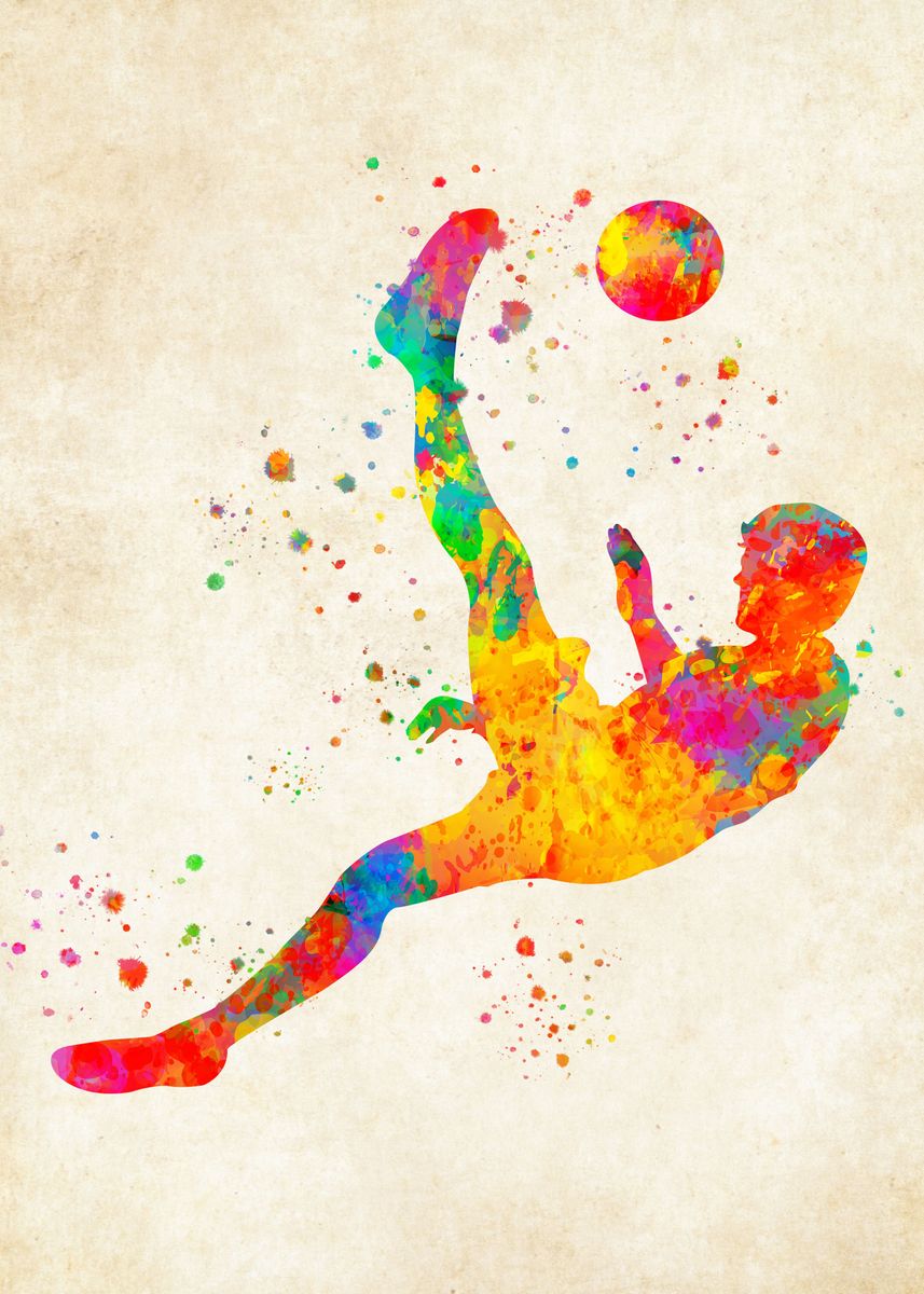 'Football player watercolor' Poster, picture, metal print, paint by ...