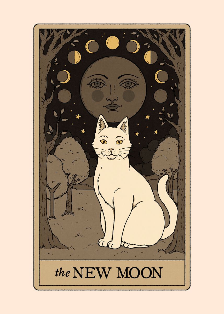 'The New Moon Cat' Poster, picture, metal print, paint by Thiago Corrêa ...
