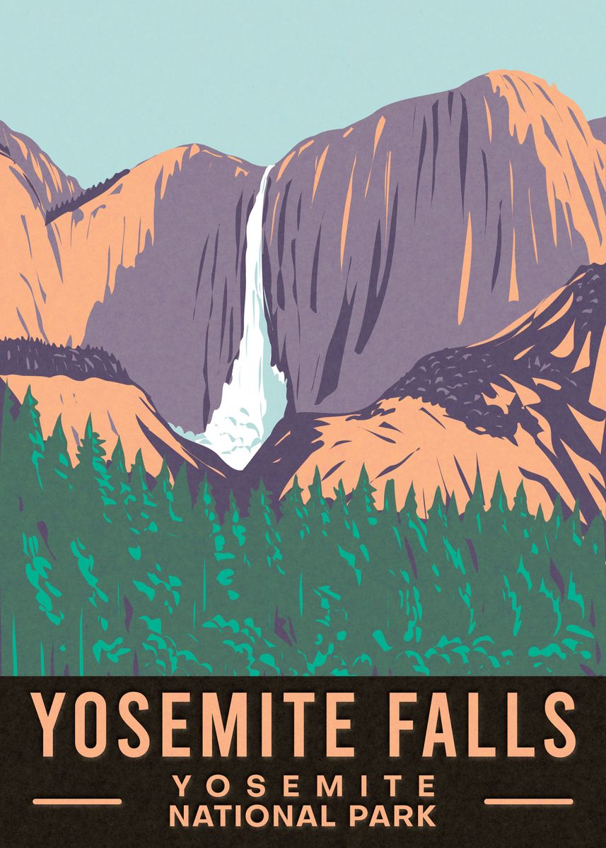 'Yosemite Falls' Poster, picture, metal print, paint by Jordan Holmes ...