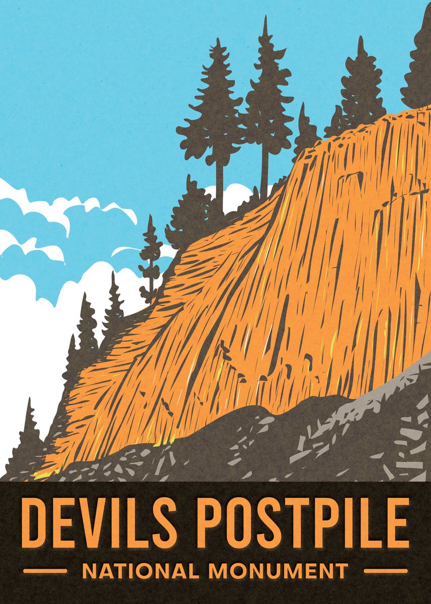 'Devils Postpile' Poster, picture, metal print, paint by Jordan Holmes ...