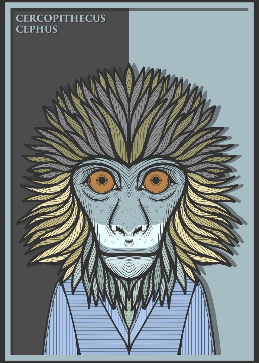 'Moustached Guenon Monkey' Poster, picture, metal print, paint by ...