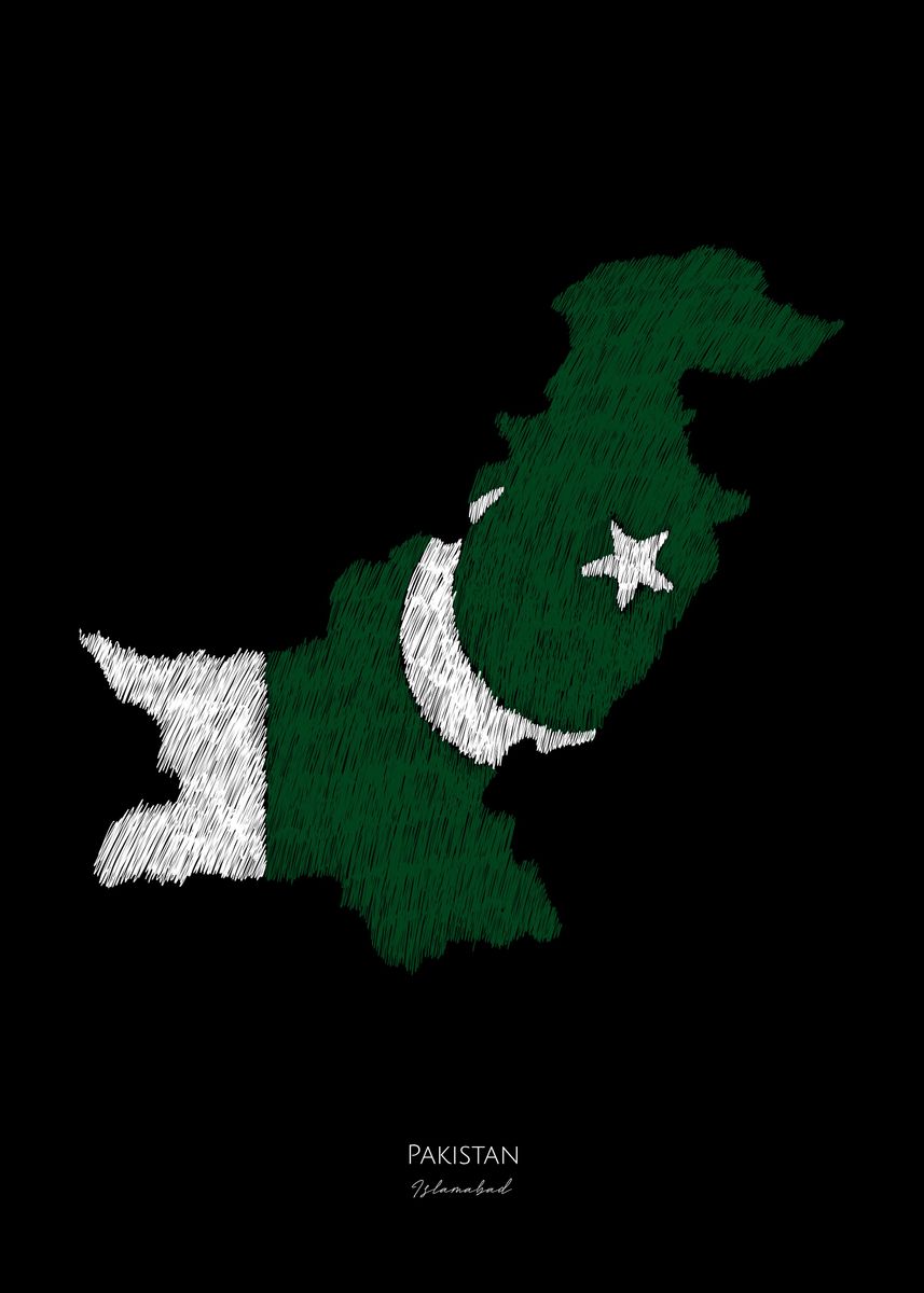 'PAKISTAN FLAG MAP LINE ART' Poster, picture, metal print, paint by ...