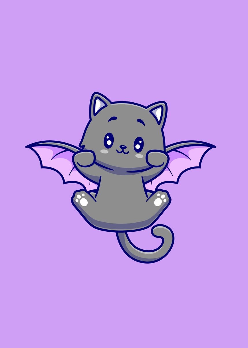 'Cute cat bat flying' Poster by Le Duc Hiep | Displate