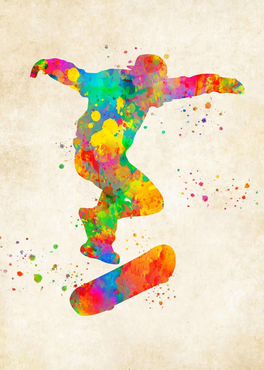 'Skateboarder watercolor' Poster by Ollie Reid | Displate