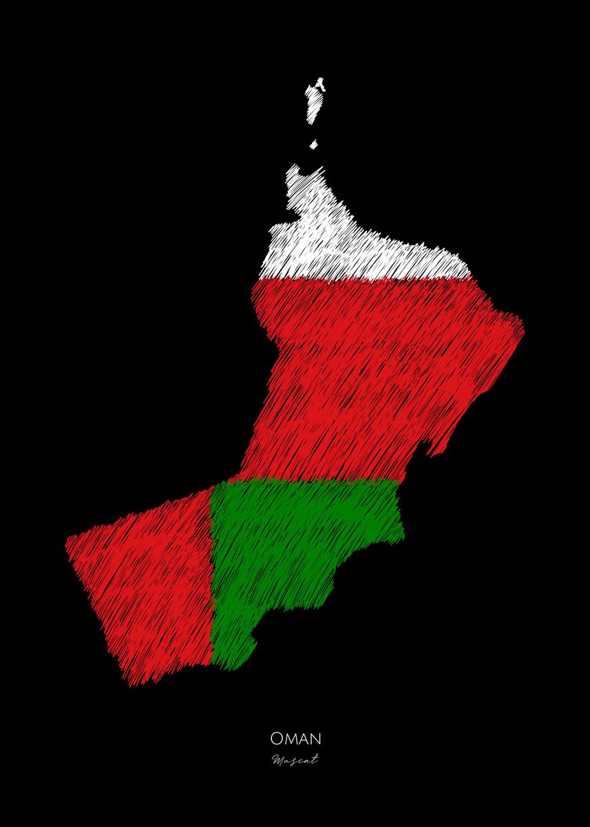 'OMAN FLAG MAP LINE ART' Poster by erwin saputra art | Displate