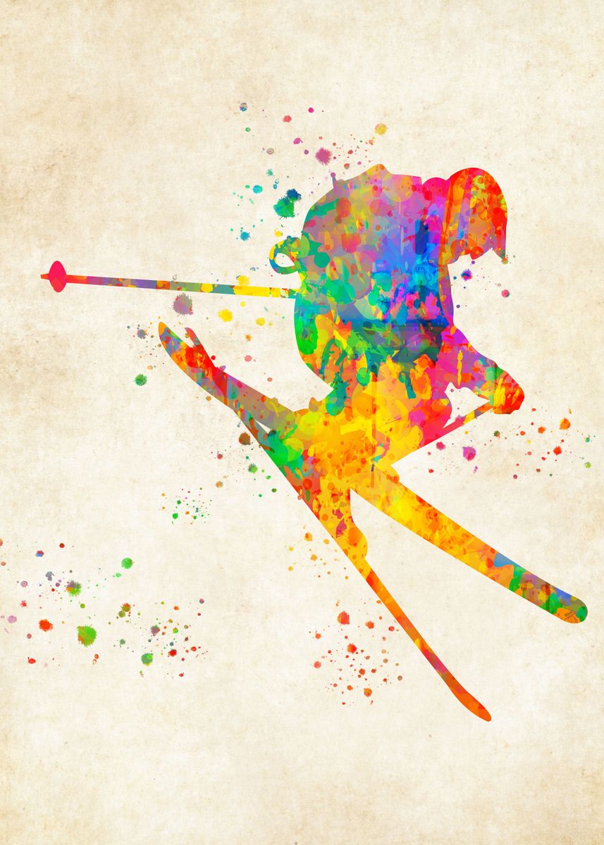 'skiing watercolor' Poster by Ollie Reid | Displate