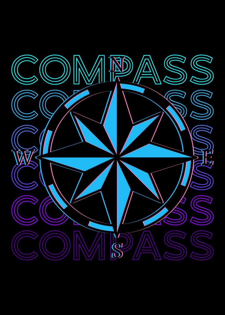 'Compass Retro' Poster, picture, metal print, paint by AestheticAlex ...
