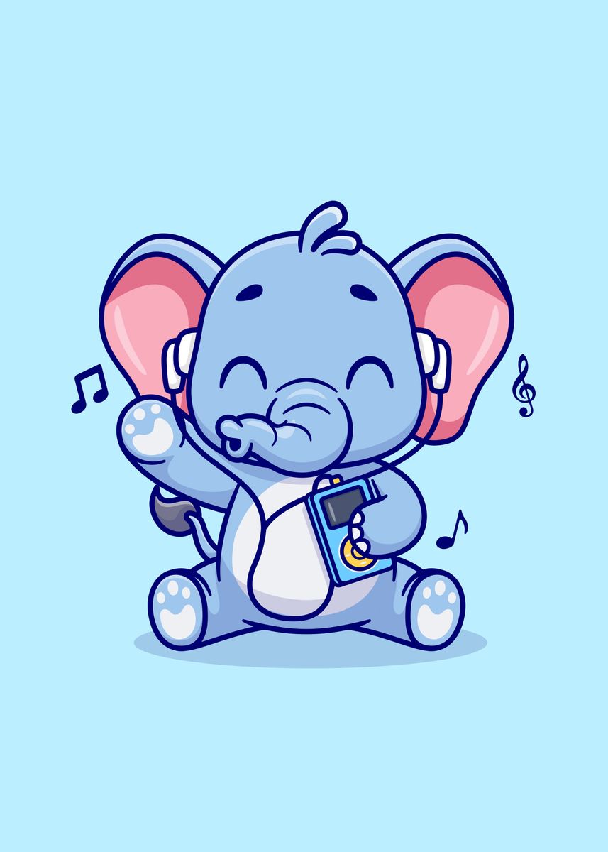 'elephant listening music' Poster by Le Duc Hiep | Displate